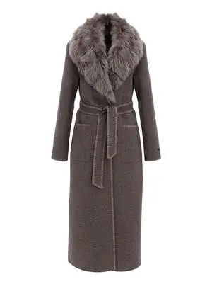 Gorski Belted Cashmere-wool Coat With Shearling Collar - Brown