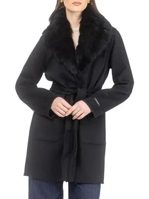 Gorski Belted Cashmere-wool Stroller With Detachable Shearling Collar - Black