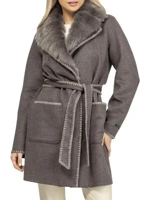 Gorski Belted Cashmere-wool Stroller With Detachable Shearling Collar - Brown
