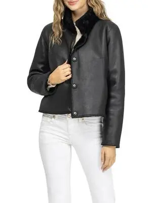 Gorski Reversible Grooved Shearling Lamb Jacket With Embroidered Trim - Black