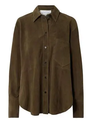 Victoria Beckham Suede Button-Up Shirt Dark Green