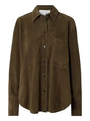 Victoria Beckham Suede Button-Up Shirt Green