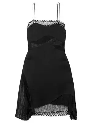 Victoria Beckham Pleated Chiffon And Lace-trimmed Satin-crepe Mini Dress - Black