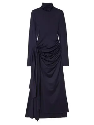 Victoria Beckham Gathered Draped Jersey Turtleneck Midi Dress - Blue