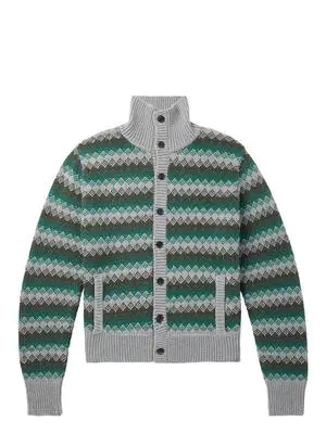 Auralee Jacquard-knit Cashmere And Wool-blend Cardigan - Green
