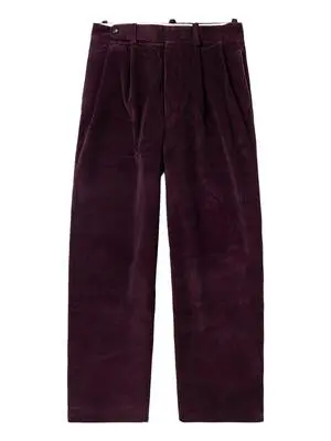 BODE Wide-leg Cropped Pleated Cotton-corduroy Trousers - Purple