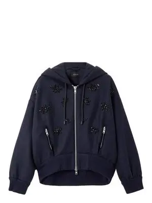 Simone Rocha Hooded Bead-embellished Wool-blend Bomber Jacket - Blue