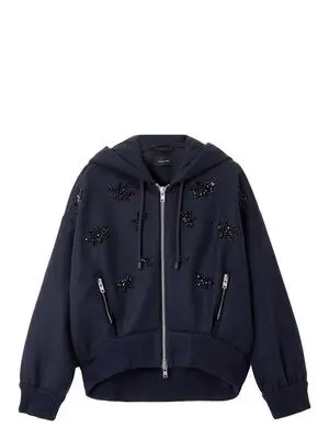 Simone Rocha Hooded Bead-Embellished Wool-Blend Bomber Jacket Navy