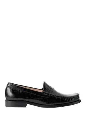 STUART WEITZMAN Lottie Croc-effect Leather Loafers - Black