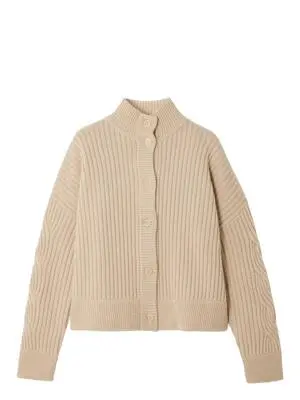 Max Mara Afelio Ribbed And Cable-knit Wool And Cashmere-blend Cardigan - Neutrals