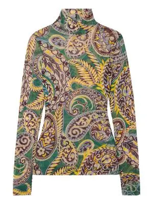 Etro Paisley-print Mesh Turtleneck Top - Multi