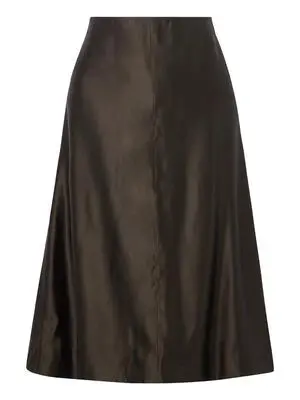 Khaite Nania Satin-Twill Midi Skirt Brown