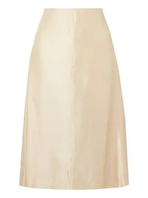 Khaite Nania Satin-Twill Midi Skirt Cream