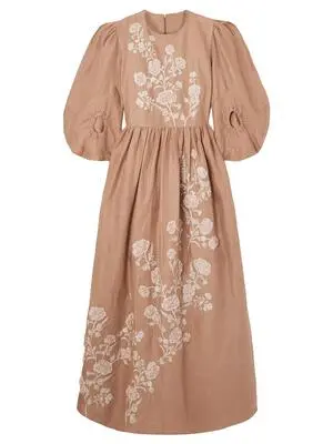 Agua Bendita Raquel Embroidered Linen Maxi Dress - Neutrals