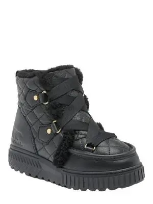 Sorel One Ave™ Alpine Genuine Shearling Trim Waterproof Boots - Black/sea Salt