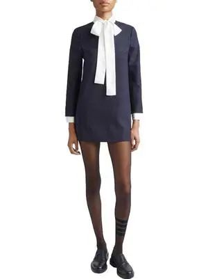 Thom Browne Bow Neck Virgin Wool Dress - 415 Navy