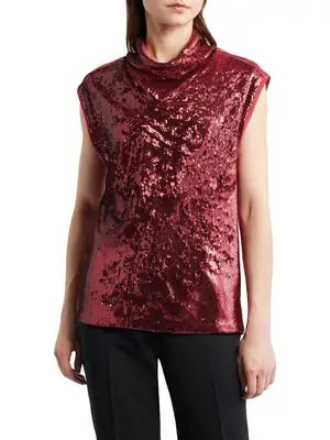 BOSS Sequin Mock Neck Top - Deep Ruby