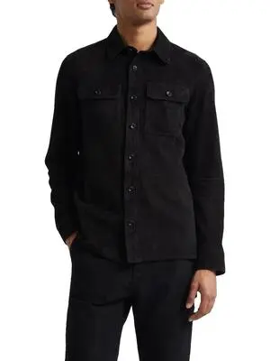 Ralph Lauren Purple Label Calloway Insulated Lambskin Suede Shirt Jacket - Black