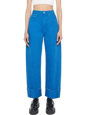 MOTHER The Half Pipe Frayed Cuffed Barrel Leg Jeans - Mykonos Blue