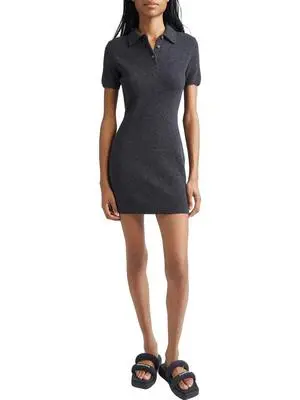 Alexander Wang Short Sleeve Wool Blend Polo Dress With Logo Patch - Charcoal