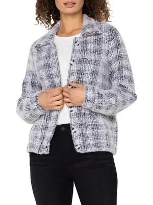 LIVERPOOL Plaid Bomber Sweater - Grey/white Plaid