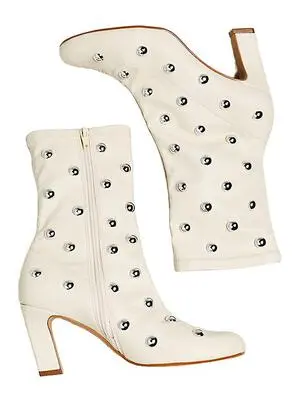 Maeve Studded Stretch Ankle Boots Cream