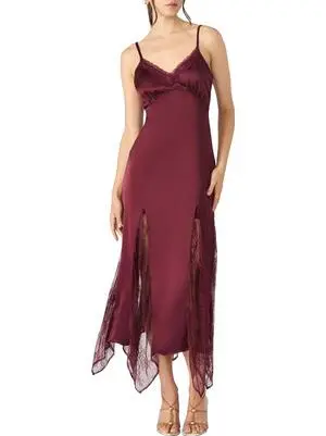 Steve Madden Delia Lace Trim Satin Slipdress - Wine