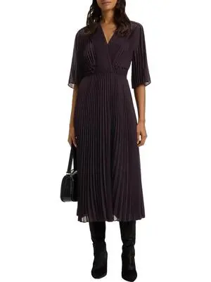 BOSS Dailey Pleated Midi Dress - Dark Carmine