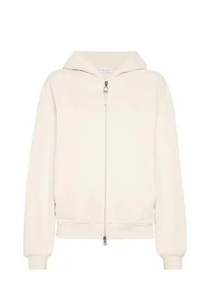 Brunello Cucinelli Cotton French Terry Zip Up Sweatshirt - Milk