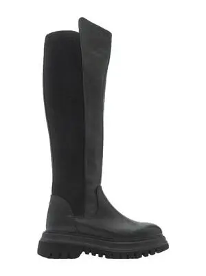 PROLOGUE SHOES Knee High Boot - Black Stretch Faux Leather