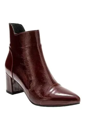 FOREVER & ALWAYS SHOES Gael Leather Block Heel Boot Burgundy Patent Leather