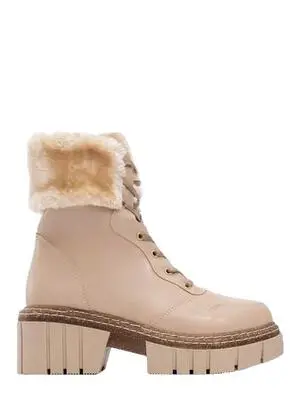 PROLOGUE SHOES Faith Fur Chunky Boots - Beige Faux Leather