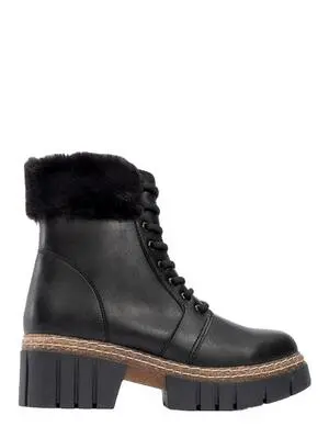PROLOGUE SHOES Faith Fur Chunky Boots Black Faux Leather
