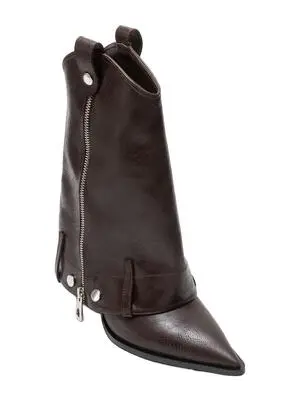 PROLOGUE SHOES Pointed Toe Heeled Boots - Brown Faux Leather