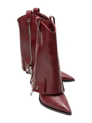 PROLOGUE SHOES Pointed Toe Heeled Boots Burgundy Faux Leather
