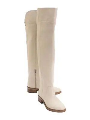 FOREVER & ALWAYS SHOES Leather Over-The-Knee Boots Beige Leather