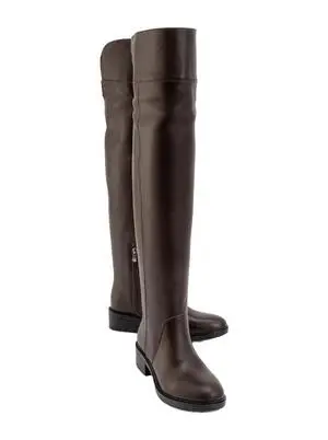 FOREVER & ALWAYS SHOES Leather Over-The-Knee Boots Brown Leather