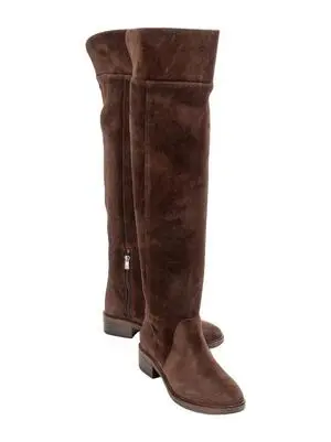 FOREVER & ALWAYS SHOES Leather Over-The-Knee Boots Brown Suede Leather