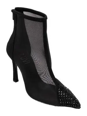 PROLOGUE SHOES Farella Mesh Embellished Bootie - Black Suede Faux Leather