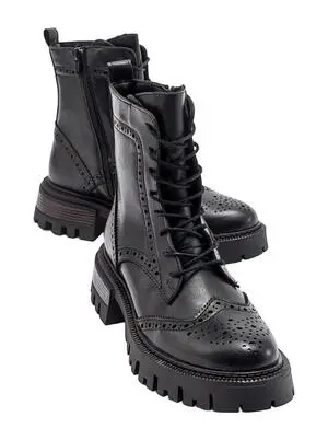 PROLOGUE SHOES Coralo Lace-up Combat Boot - Black Faux Leather