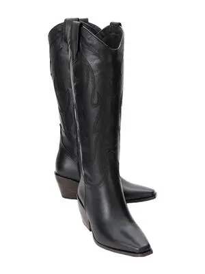 FOREVER & ALWAYS SHOES Pietro Leather Western Knee High Boots - Black Leather