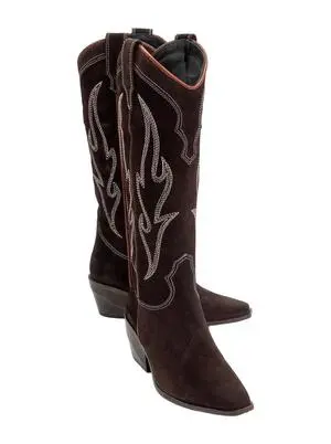 FOREVER & ALWAYS SHOES Pietro Leather Western Knee High Boots - Dark Brown Suede Leather