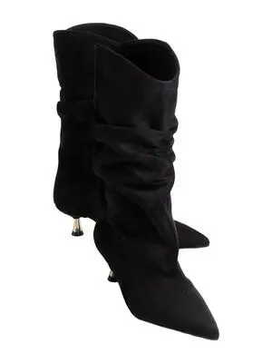 PROLOGUE SHOES Stein Pointed-Toe Boots Black Suede Faux Leather