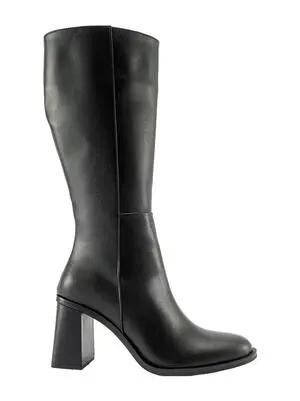 PROLOGUE SHOES Maranta Heeled Knee High Boots - Black Faux Leather