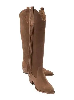 FOREVER & ALWAYS SHOES Rios Leather Fringe Knee High Boots - Cognac Leather