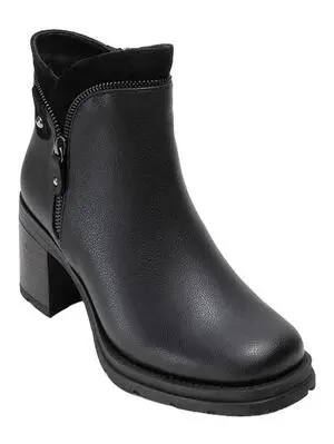 PROLOGUE SHOES Parly Zip-block Heel Boots - Black Faux Leather