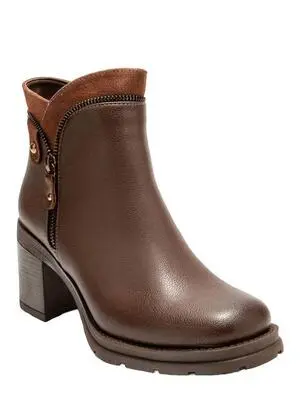 PROLOGUE SHOES Parly Zip-block Heel Boots - Brown Faux Leather