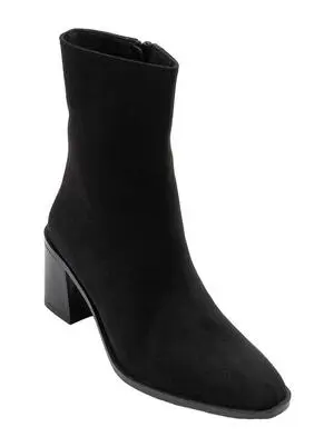 PROLOGUE SHOES Chara Block Heel Ankle Boots Black Suede Faux Leather