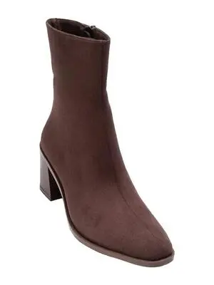 PROLOGUE SHOES Chara Block Heel Ankle Boots Brown Suede Faux Leather
