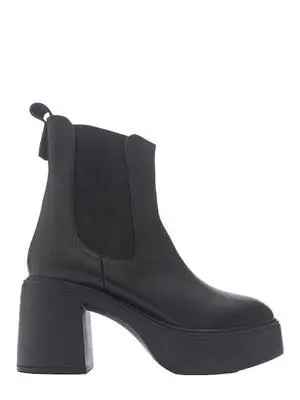 PROLOGUE SHOES Fenira Platform Heel Chelsea Boots - Black Faux Leather